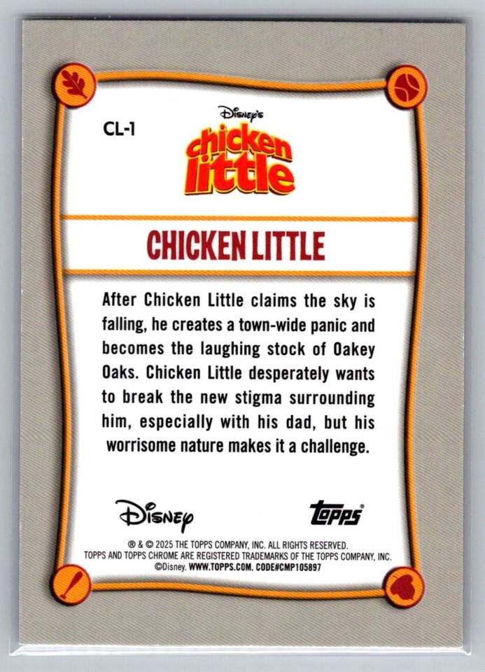 💎2025 Topps Chrome Disney Chicken Little 20th Ann. #CL-1 Chicken Little ...