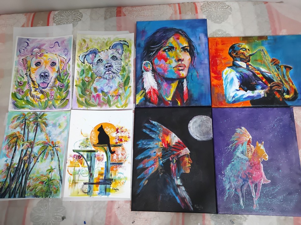 Original Expressionist Riding Native American 14 x 11 Acrylic Painting ...