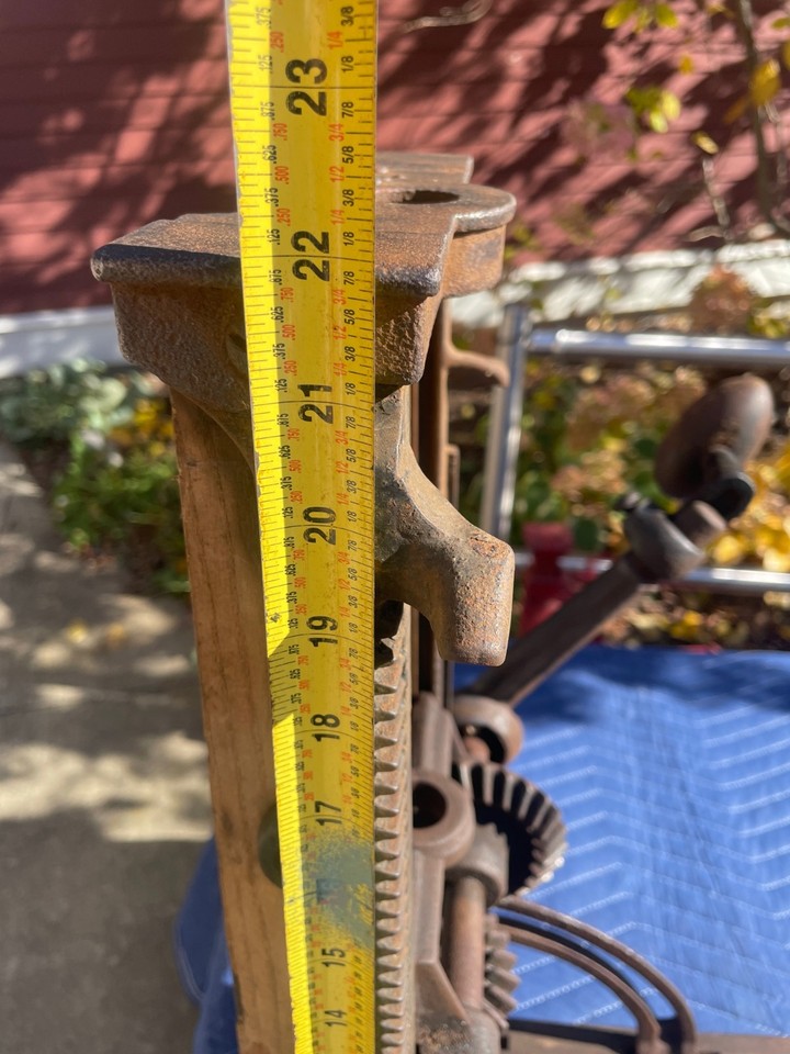 Antq. AJAX Barn Beam Timber Frame Auger Drill Hand Crank Wood Cast Iron ...
