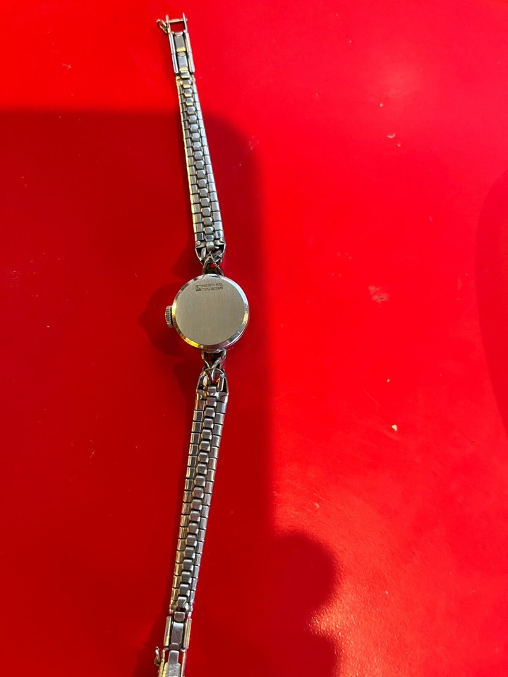 Helbros Diamond Ladies Wind Watch 6.5" White 10kgp Gold Plated 17mm ...