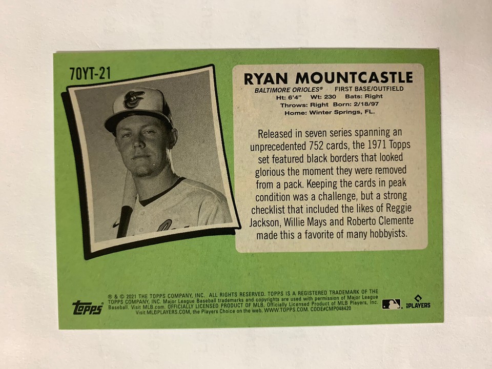 Ryan Mountcastle 2021 Topps Update Series 70 Years Of Topps Insert ...