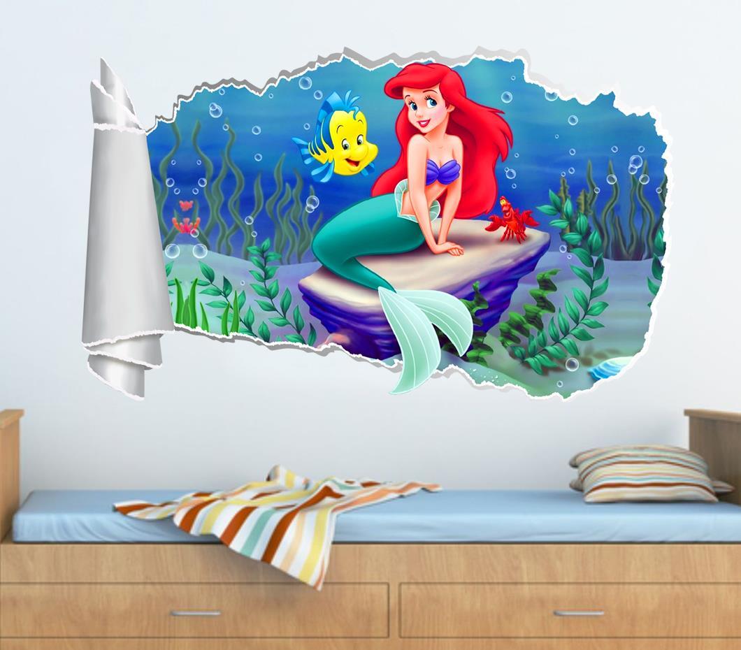 The Little Mermaid Ariel 3D Torn Hole Ripped Wall Sticker Decal Art ...