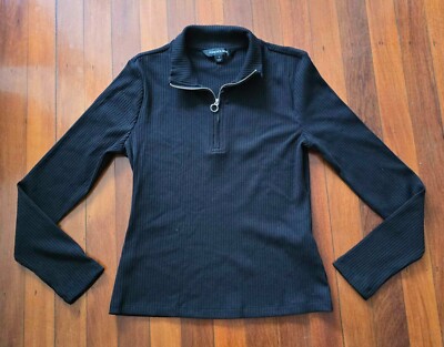 WOMENS FOREVER NEW BLACK RIBBED ZIP UP LONG SLEEVE TOP SZ SMALL 8 ...