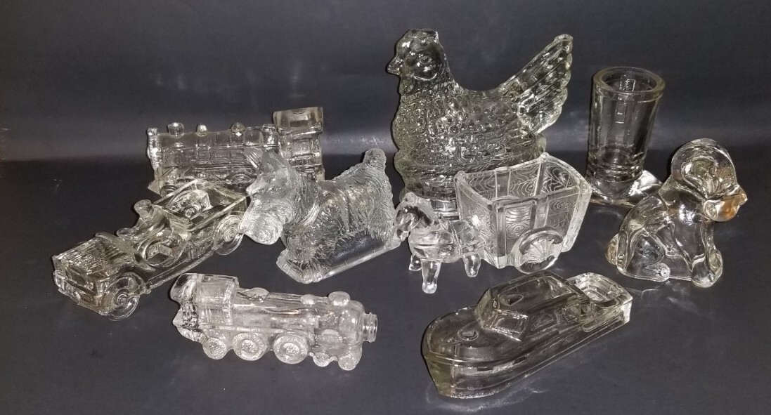 CHOOSE (1) Vintage Glass Candy Containers-Volume Discount-Trains,Jeep ...