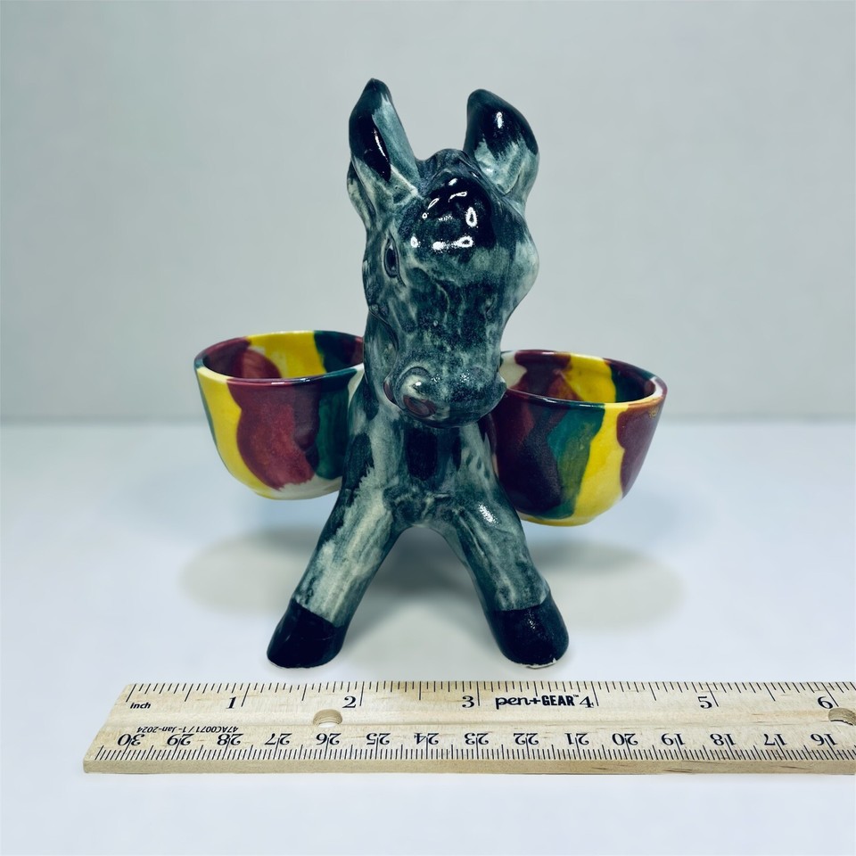 Hand Painted NOS Mid-Century Ceramic Donkey Planter Majolica Style ...