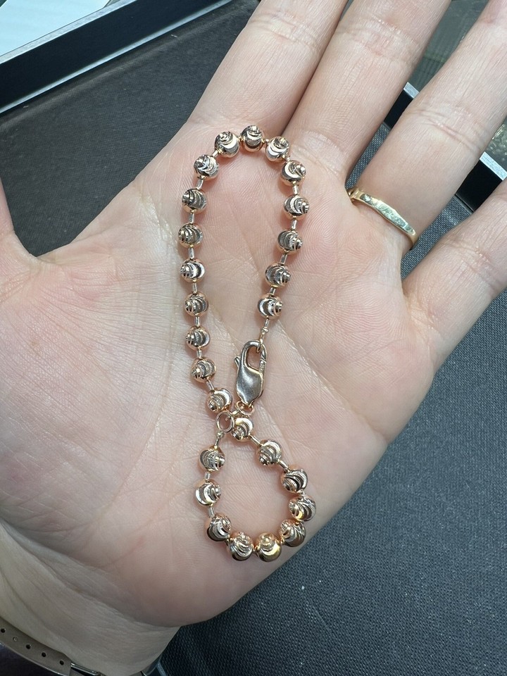 14k Solid Rose Gold Chain Round Bead Ball Chain Necklace + Bracelet | eBay