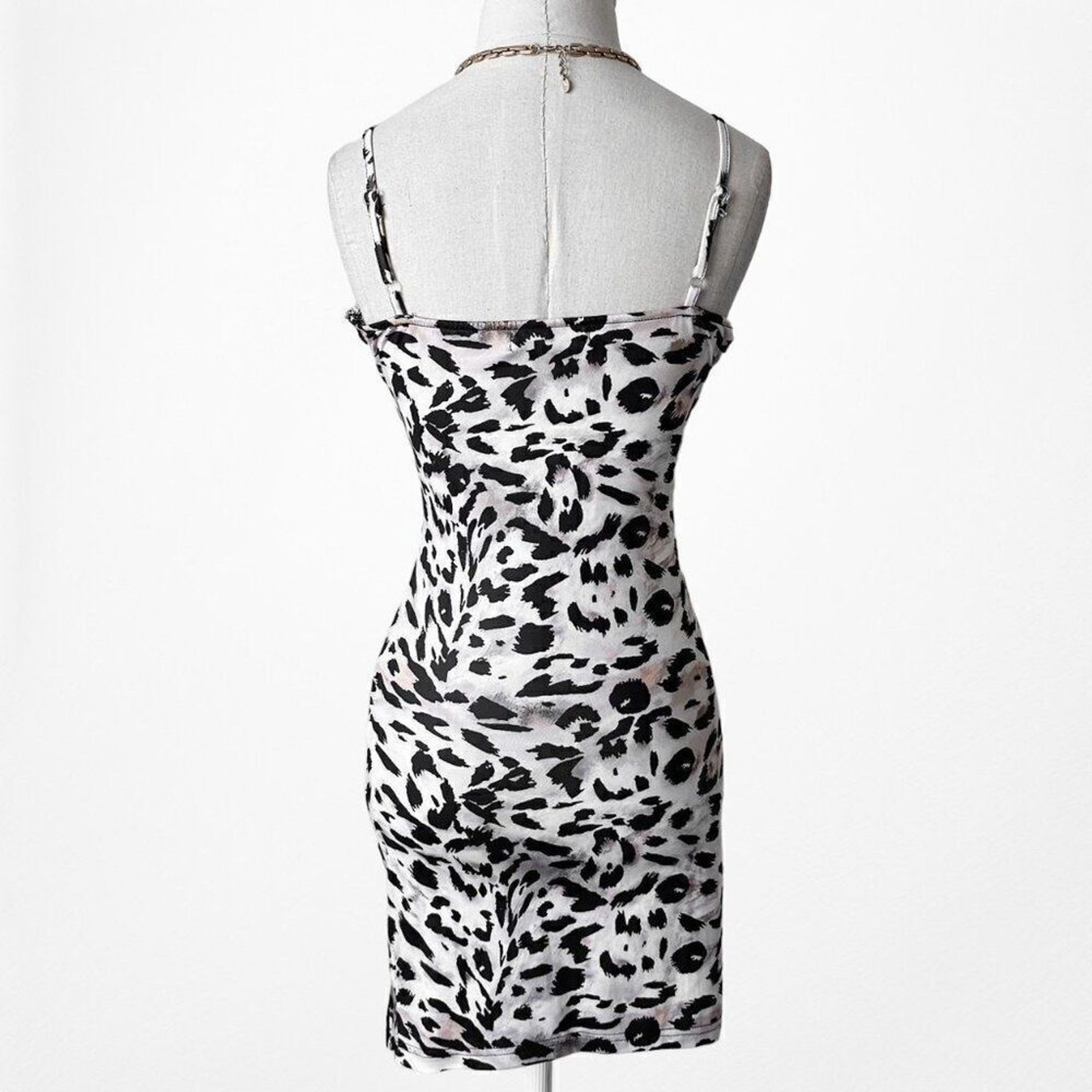Vintage Y2K White Black Lace Trim VNeck Side Slit Mini Bodycon Dress ...