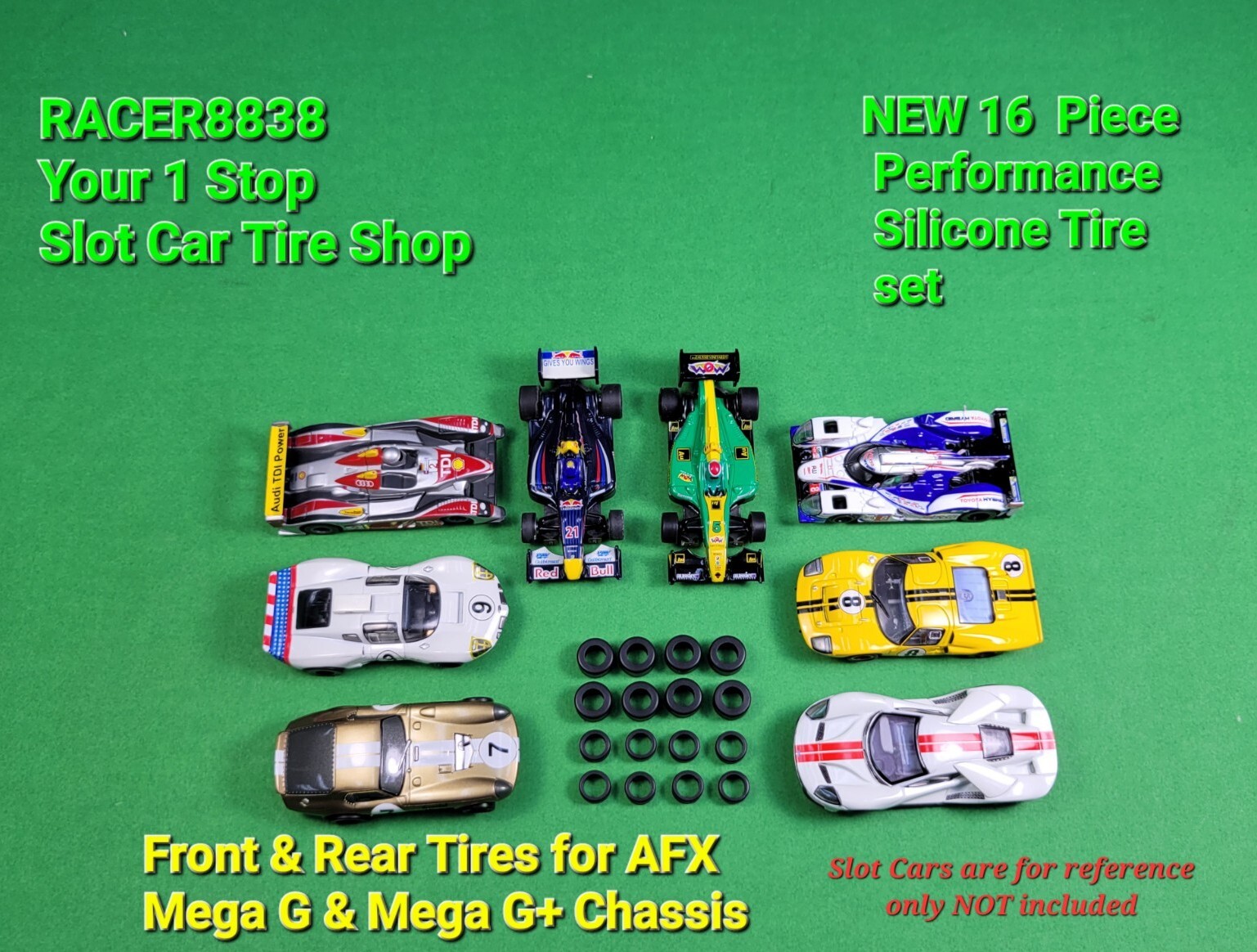 AFX MEGA G+ Performance SILICONE TIRES .456 Rears & .380 Fronts | eBay