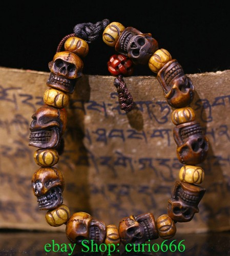5.1" Old Tibet Bone People Skeleton Skull Hand Chain Jewelry Bracelet ...