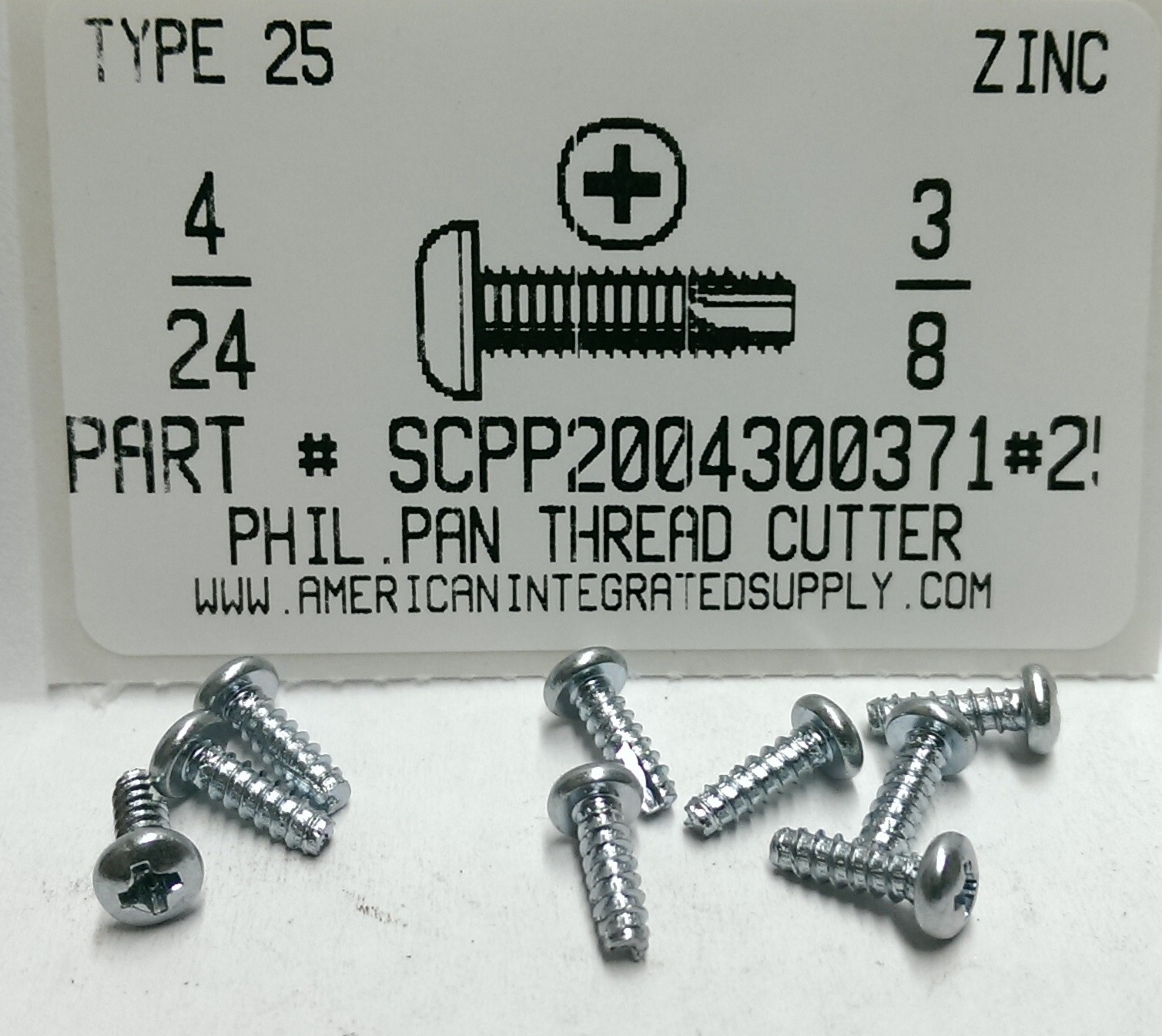#4-24x3/8 Pan Phillips Thread Cutting Screws Type 25 Steel Zinc Plated ...