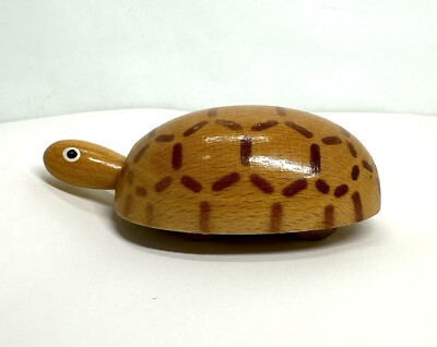 50's Wood Toy Tortoise on wheels head moves Great Condition9.3cm long 7 ...