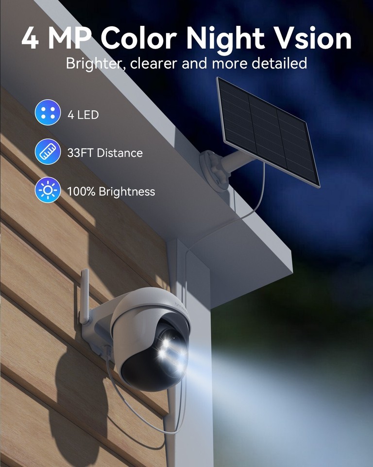 Wireless Solar Powered Security Camera System Outdoor 4MP PTZ HDMI NVR ...