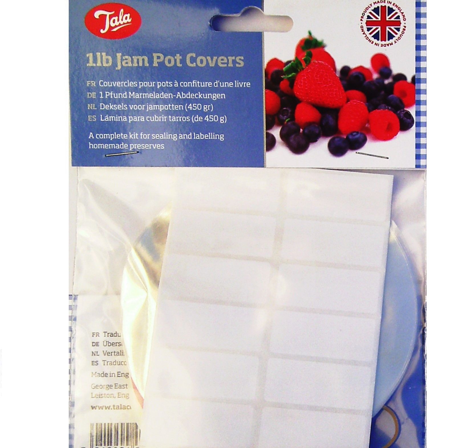 TALA 24 X 1lb JAM POT COVERS WITH WAXED CIRCLES LABELS ELASTIC BANDS ...
