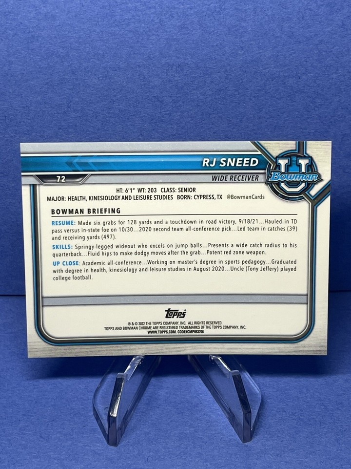 2022 Bowman University Chrome Pink Refractor RJ Sneed #72 | eBay