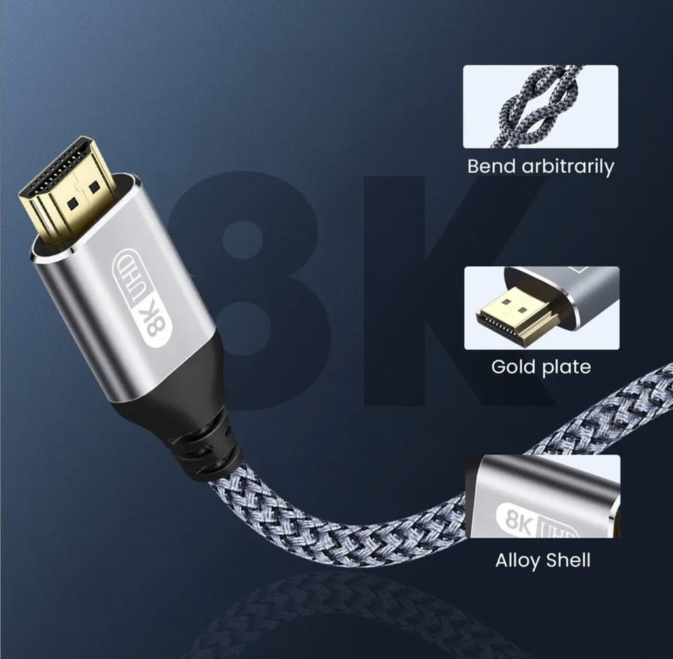 Cable HDMI 2.1 4K 120Hz 8K compatible HDR UHD ARC 48Gb/Sec - 1m/2m/3m ...
