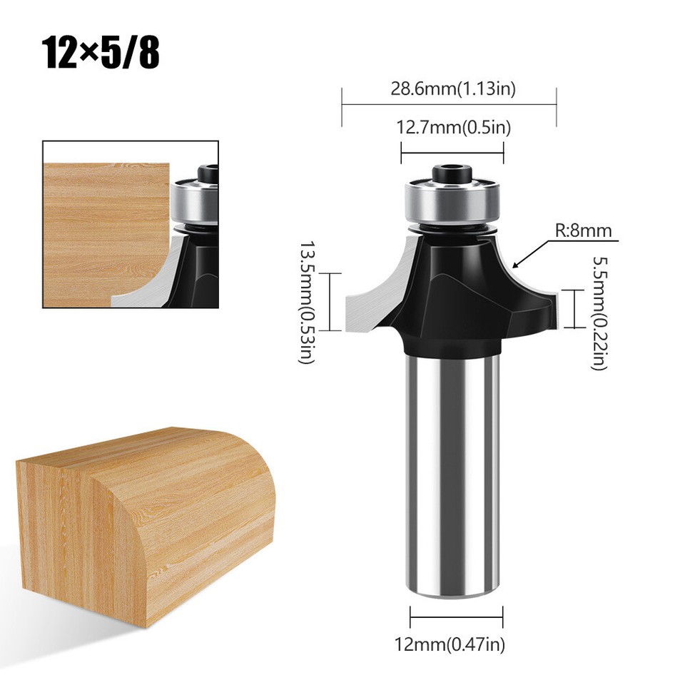 3.17mm-36mm Radius Round Over Edge Forming Router Bit 12mm Shank Cutter ...