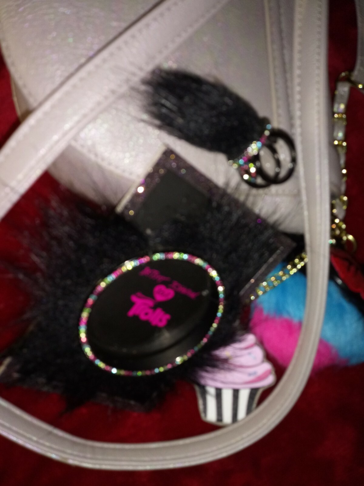 Trolls Fuzzy Black Bracelet and Ring with colorful gems By Betsey ...