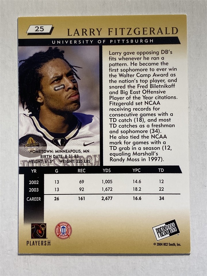 LARRY FITZGERALD cardinals 2004 Press Pass #25 Rookie Card RC (F6)-1 | eBay