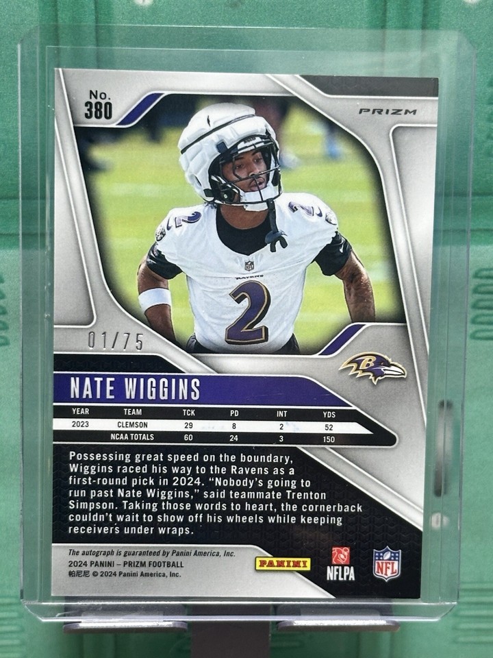 2024 NFL PRIZM GREEN SCOPE NATE WIGGINS RC ROOKIE AUTO AUTOGRAPH 1/75 ...