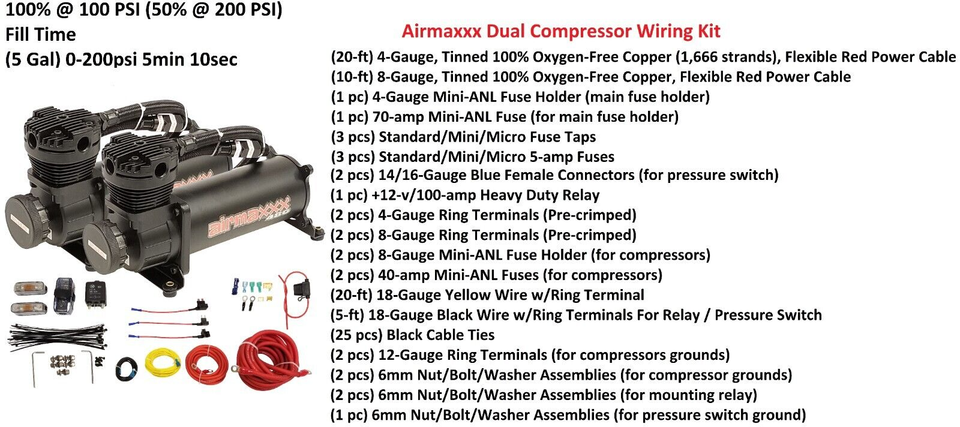 Complete Air Ride Suspension Kit 3/8" Manifold Bags 480 Black Fits 82 ...