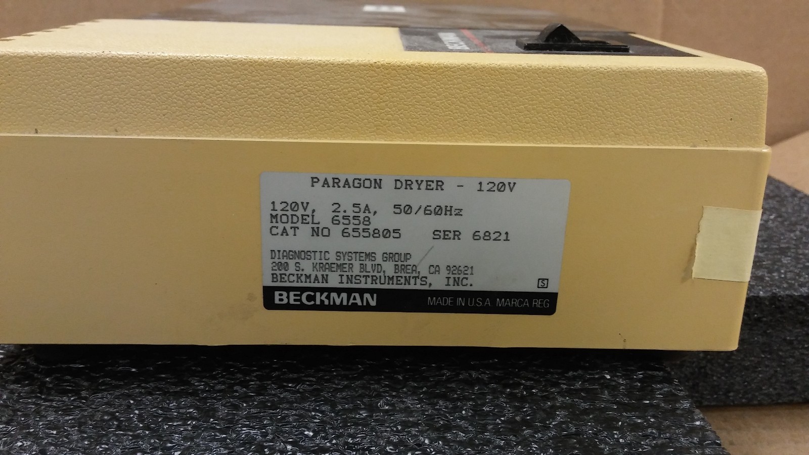 BECKMAN Instruments Model 6558 120V 2.5A 50/60 Hz Paragon Dryer | eBay