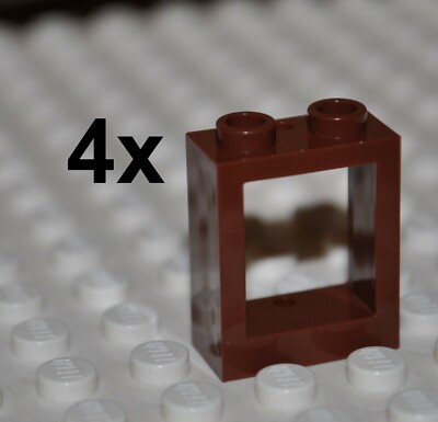 LEGO PARTS - 4X WINDOW FRAMES REDDISH BROWN 1X2X2 STUDS/FLAT FRONT/NO ...