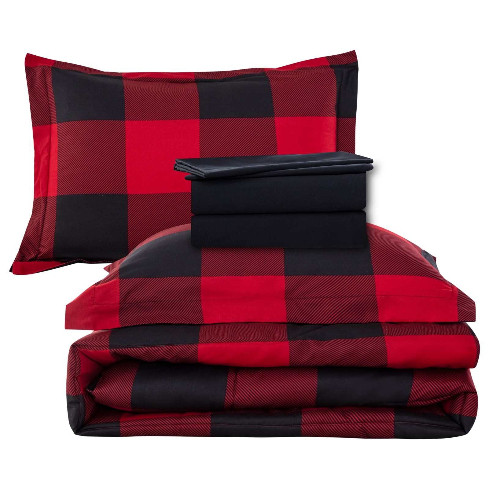 Goose Down Alternative Bed in a Bag Printed Sheet Comforter Set, Red ...