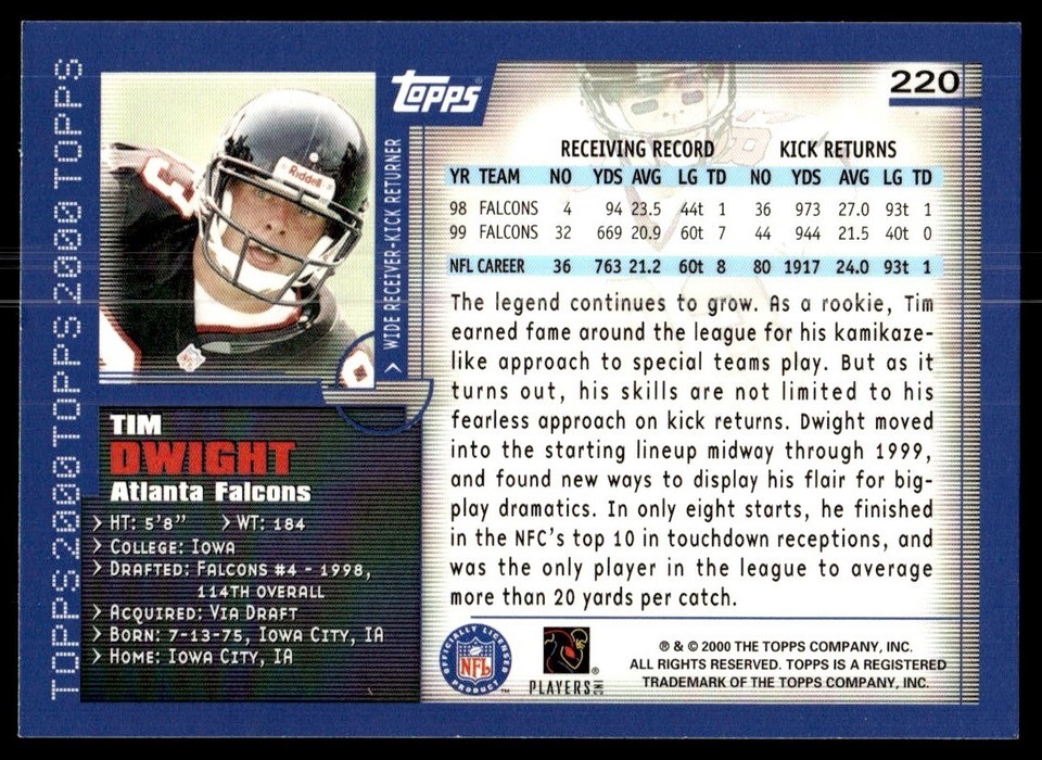2000 Topps Collection Tim Dwight G81 #220 | eBay