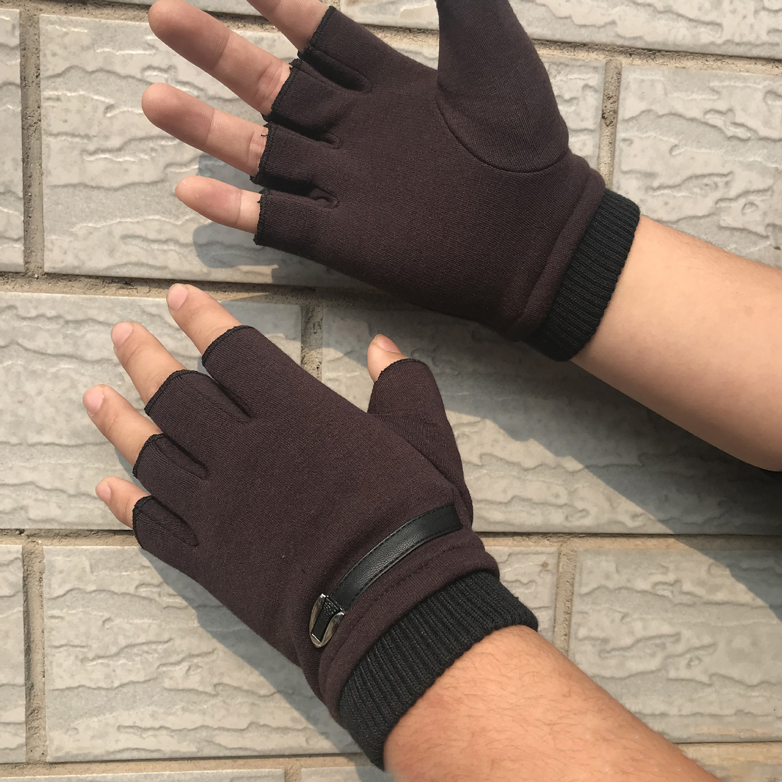1 Pair Half Finger Gloves Ribbed Cuffs Coldproof Half Finger Non-slip ...
