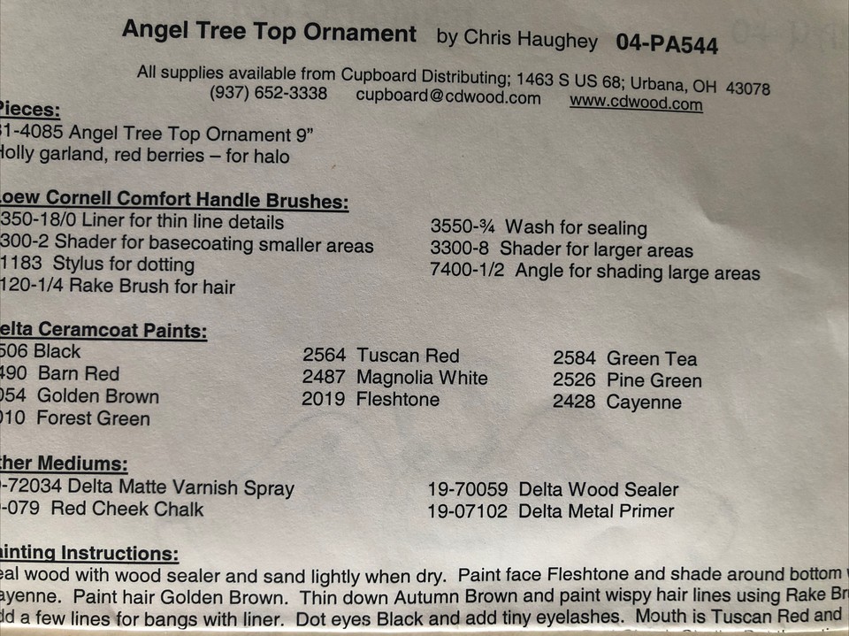 Vintage Tole Painting Pattern Packet: Angel Tree Top Ornament by Chris ...