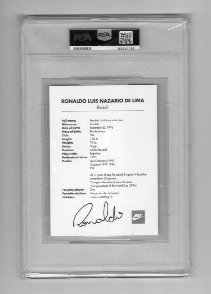 1994 Nike Promo Ronaldo Nazario R9 Rookie Card RC PSA 5.5 PSV Brazil ...