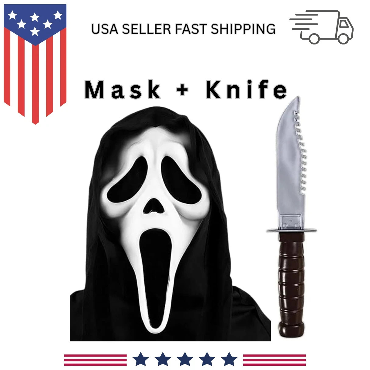Ghostface Mask with Knife Halloween Horror Scream Face Mask Halloween ...