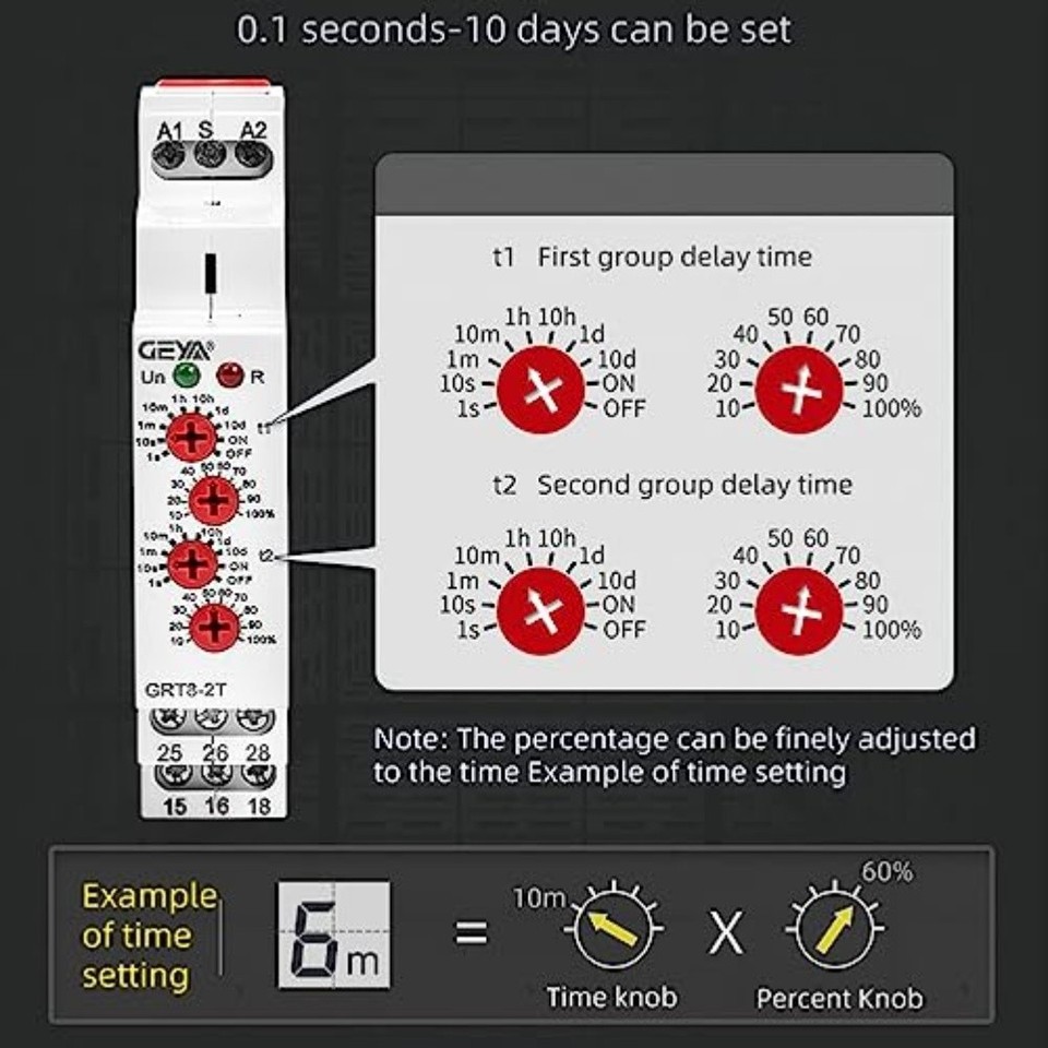 Dual Stage Timer Time Delay Relay 95*15*64mm Dimensions 0.1s-10 Days ...