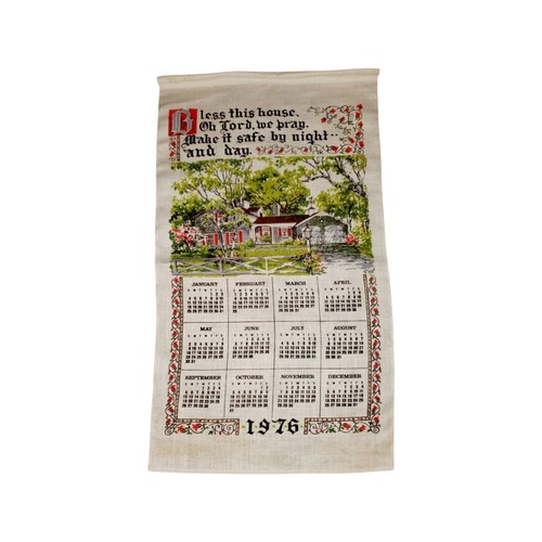 1976 Linen Cloth Kitchen Calendar Wall Hanging Tea Towel Bless This ...