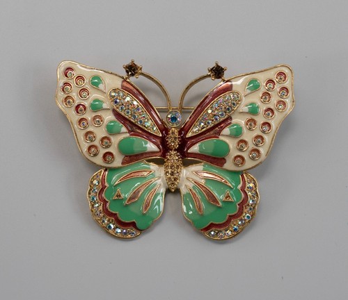 Kenneth Jay Lane KJL Designer Signed Enamel AB Crystals Large Butterfly ...