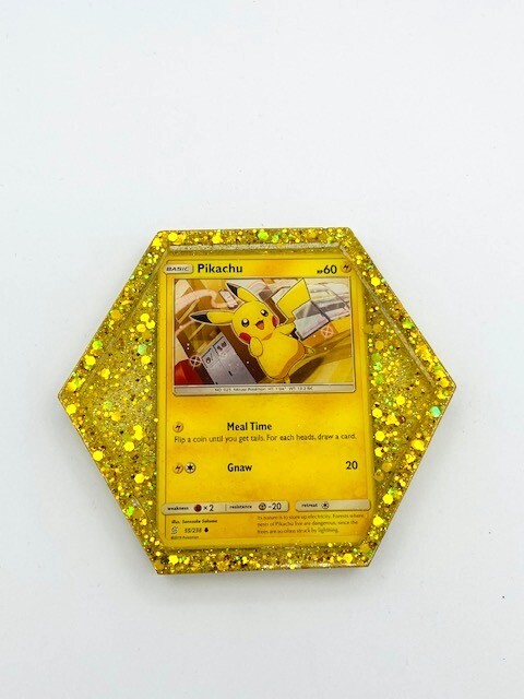Pikachu Coaster Gold Yellow Glitter Sparkle Pokemon Resin Plastic ...