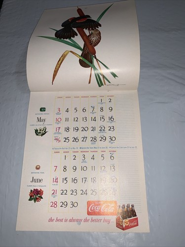 Original 1959 Coca Cola Calendar of American Birds 7 x 12” by ATHOS ...