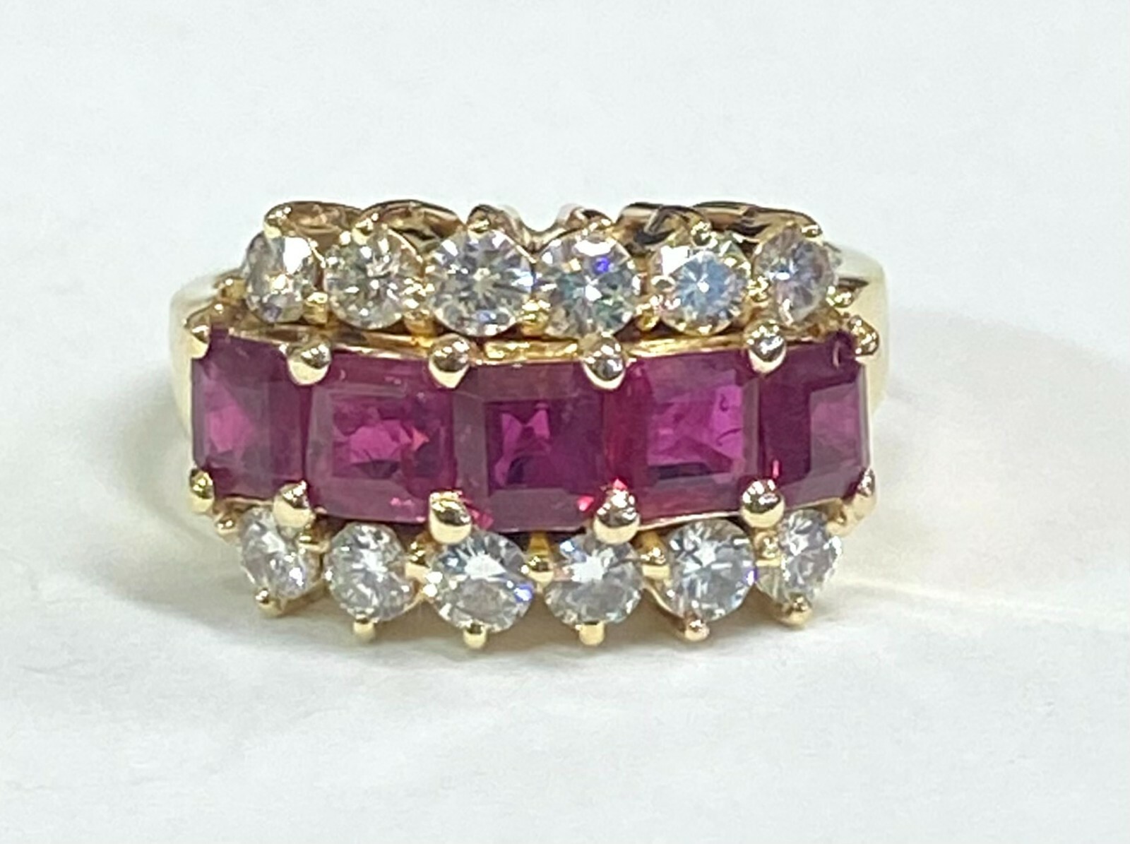 Ruby Diamond 18K Yellow Gold Band Style Ring - Gem