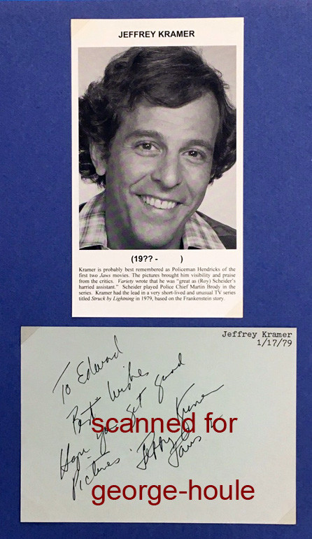 JEFFREY KRAMER - AUTOGRAPH - 1979 - AMERICAN ACTOR - JAWS | eBay