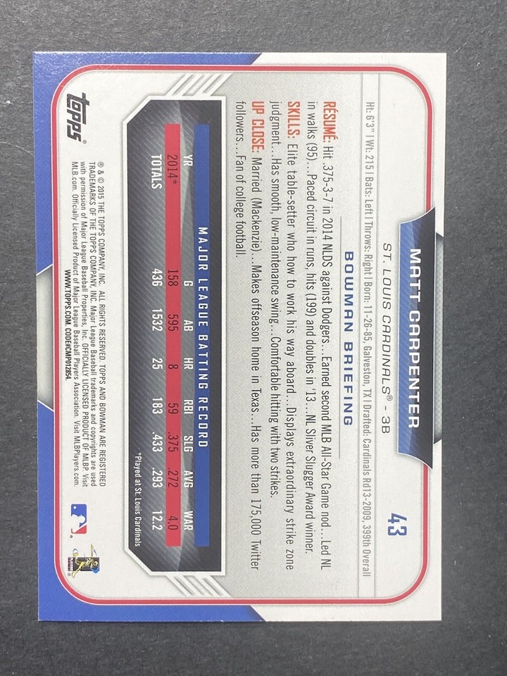 2015 Bowman - Silver Ice #43 Matt Carpenter | eBay