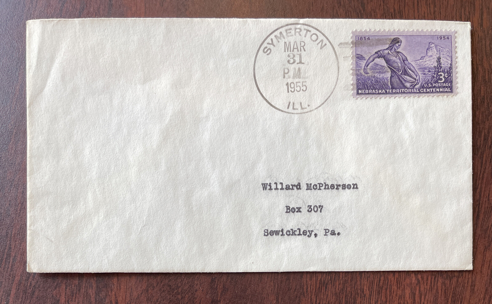 SYMERTON Illinois cover IL 3/31/1955 ILL. 4 bar cancel vintage postmark ...