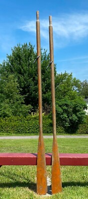 Pair Vintage WOODEN OARS 87"+84" Long w/ OLD ORIGINAL FINISH + LOCKS ...