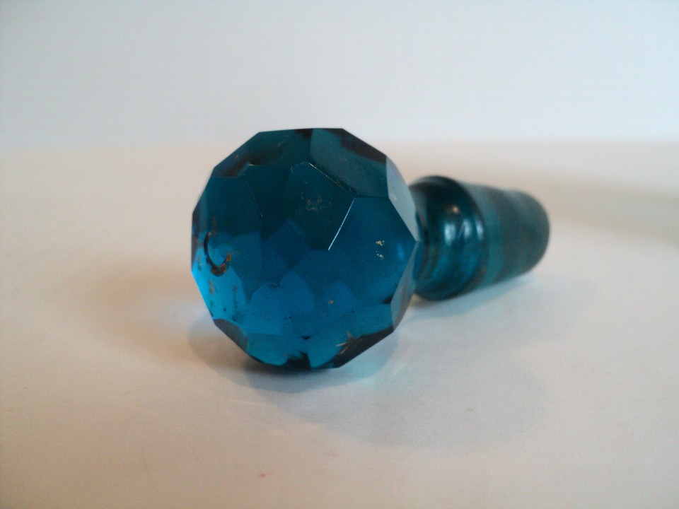 ANTIQUE AQUA/TEAL ART GLASS COLOGNE BOTTLE, HAND ENAMELED BUTTERFLIES ...