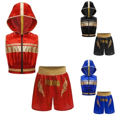 Kids Unisex Boxing Training Suit Kickboxing Uniform Vest Tank Top and ...