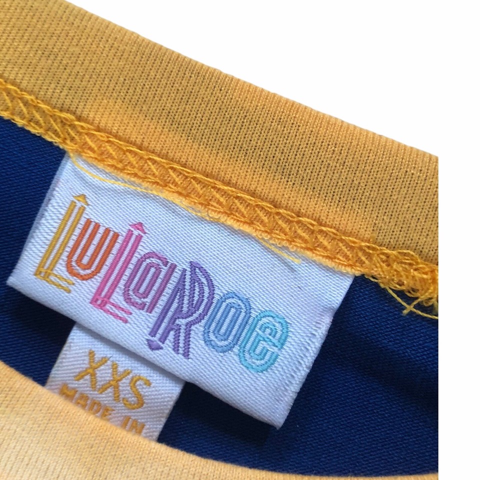 NWT Lularoe Women XXS Randy Royal Blue Solid Yellow Trim Ringer Top ...