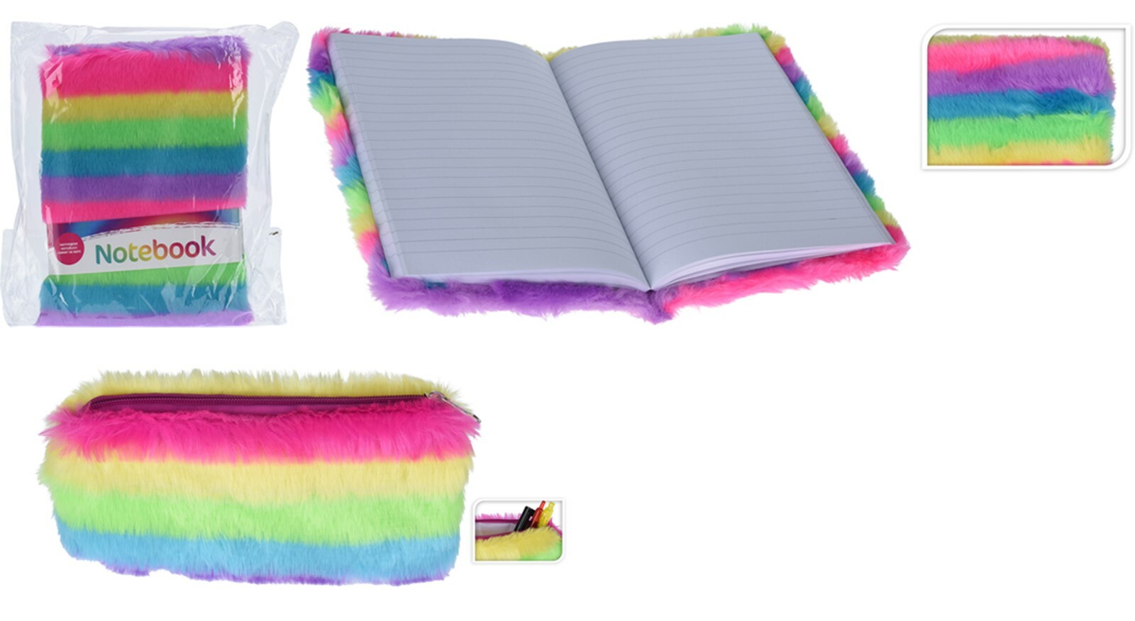 Rainbow Plush Super Soft Furry A5 Notebook 80 Sheets and Furry Pencil ...