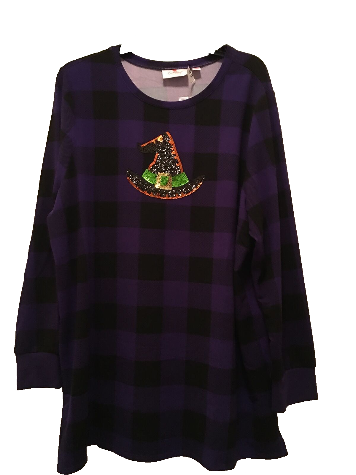 Quacker Factory Women's Top Sz 1X Halloween Purple Plaid Cozy Sequin ...