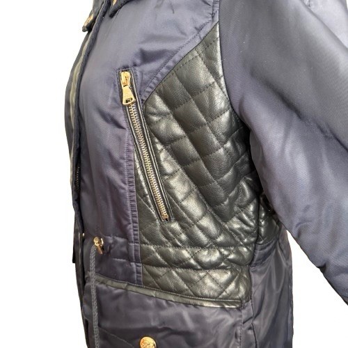 Celsius Premium Down Blend Quilted Parka Navy Faux Leather Trim Jacket ...