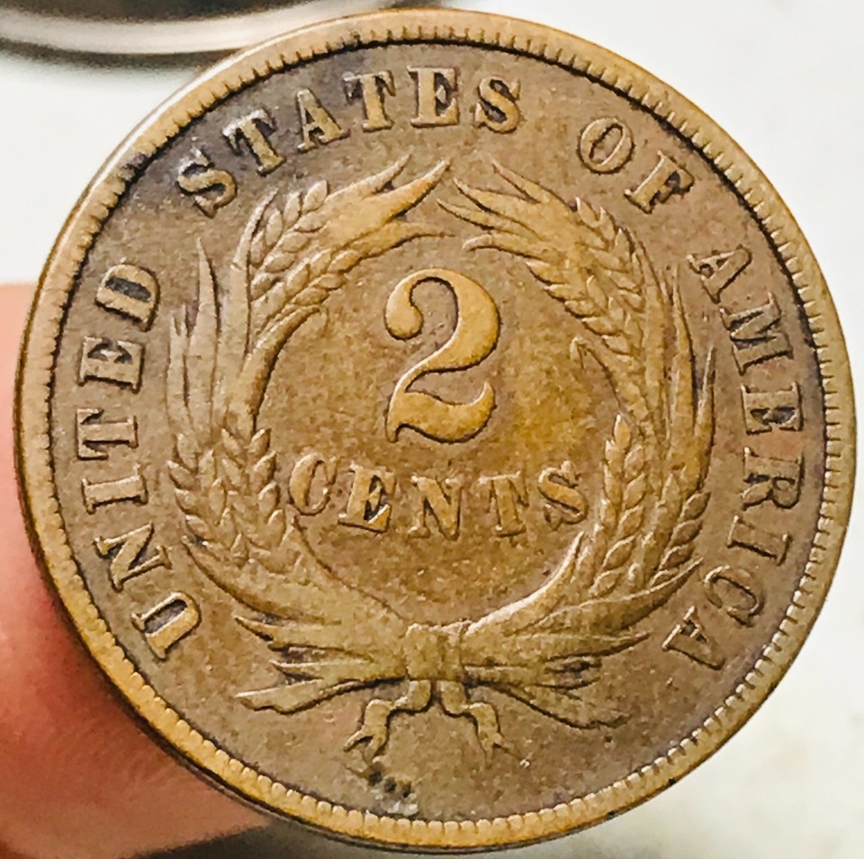 1869 Two Cent Piece 2C Ungraded Post Civil War Date US Copper Coin ...