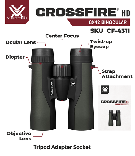 Vortex Optics Crossfire HD 8x42 Green Binocular w/ Free Camo Digital ...